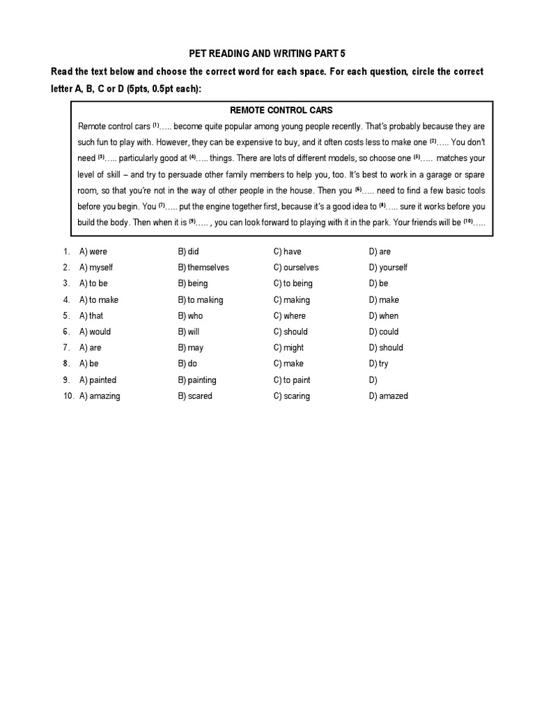 Pet Reading and Writing Part 5 | PDF