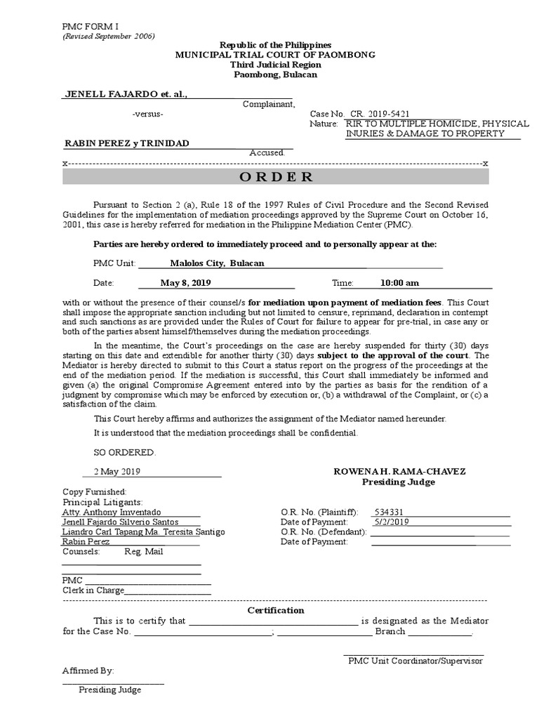 PMC Form | PDF | Mediation | Contempt Of Court