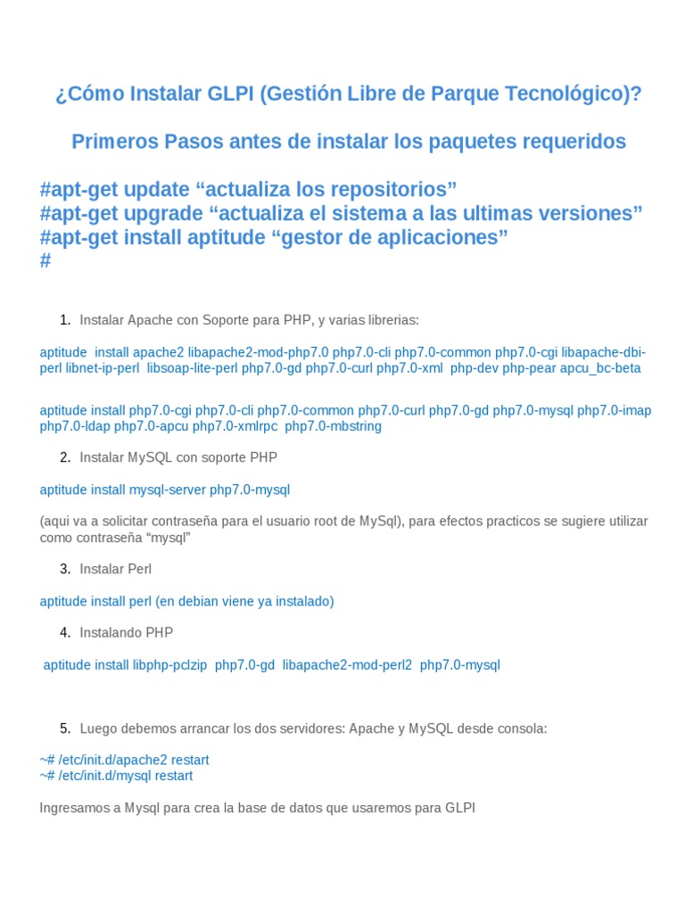 Cómo Instalar GLPI Ajustado | PDF | Mi sql | Php