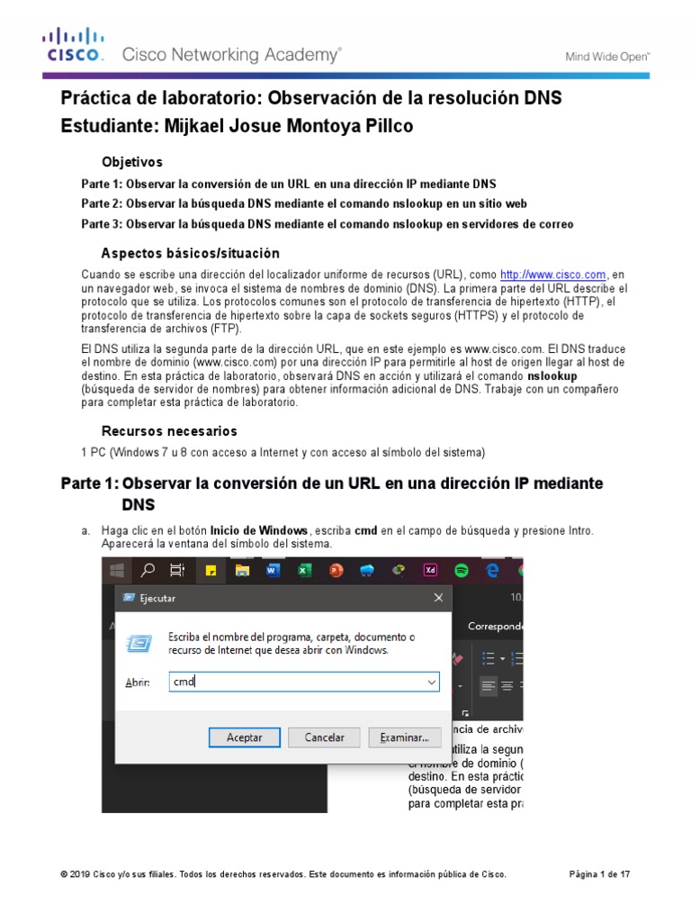 10.2.2.8 Lab - Observing DNS Resolution-Josue | PDF | sistema de nombres de dominio | Dirección IP
