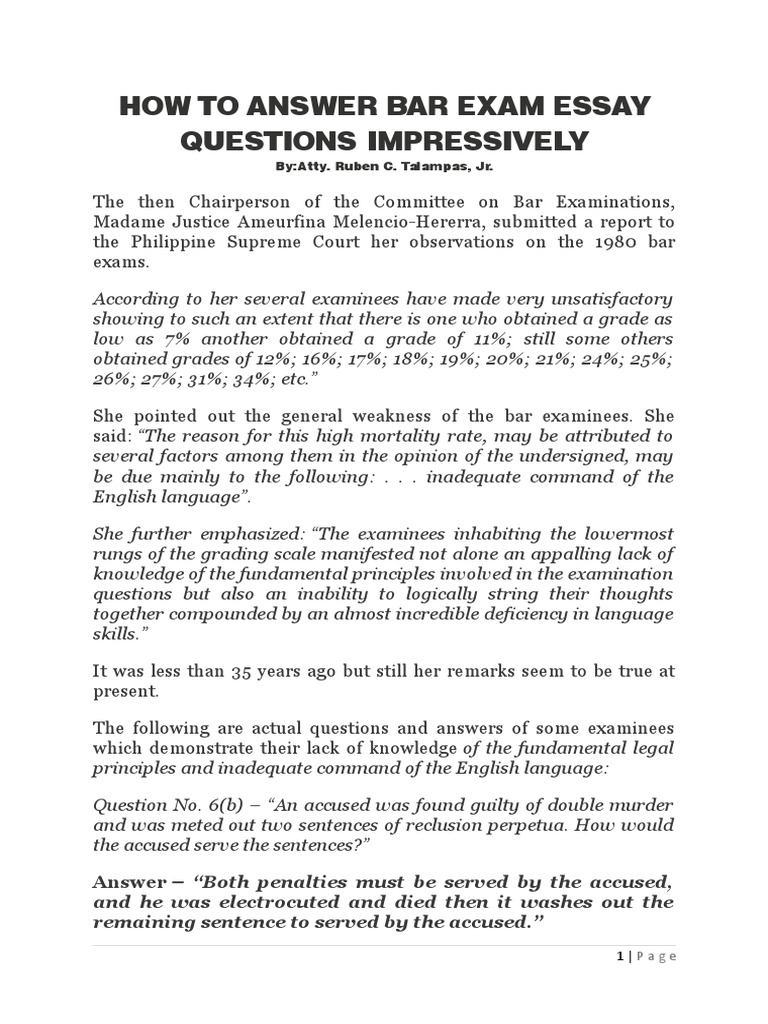 Mastering Bar Exam Essay Responses | PDF | Supreme Courts | Question