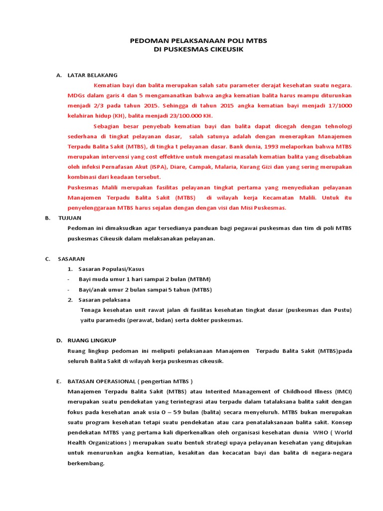 2.pedoman Pelaksanaan Poli Mtbs S | PDF