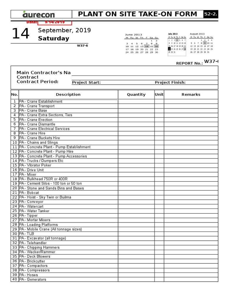Construction Equipment Checklist | PDF | Crane (Machine) | Equipment