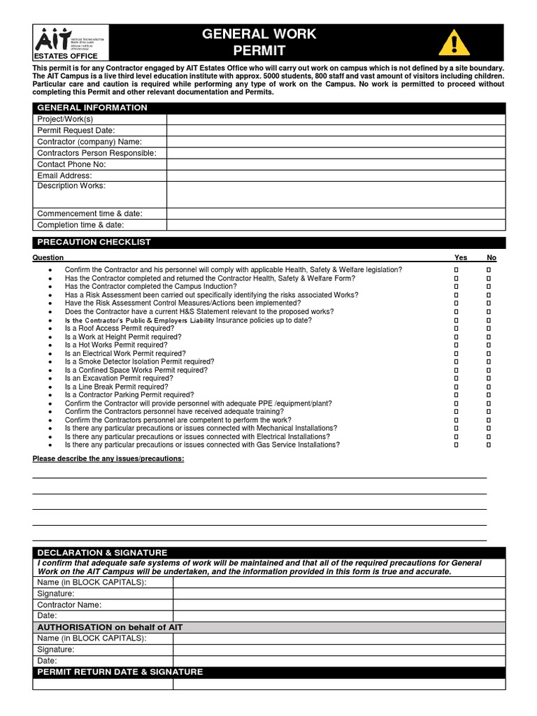 AIT Campus General Work Permit: Ensuring Contractor Safety and ...