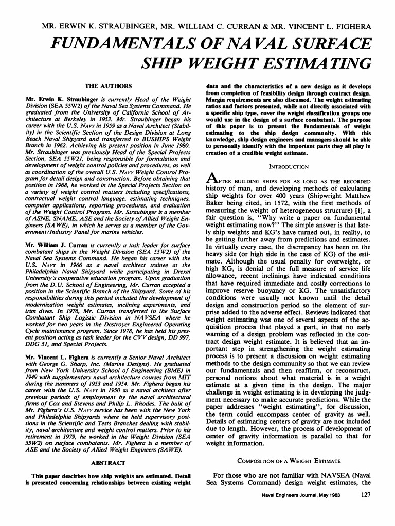 Fundamentals of Naval Surface Ship Weight Estimating | PDF | Naval ...