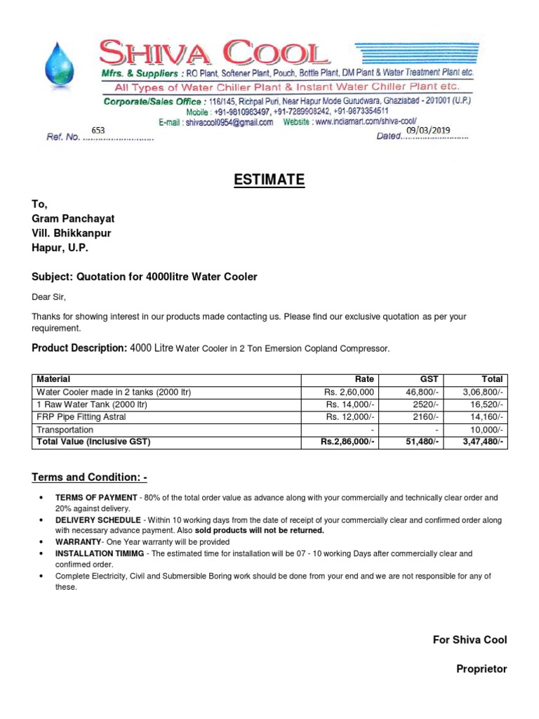 Estimate Chiller Bhikkanpur | PDF
