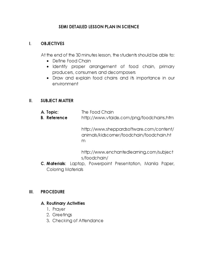 Food Chain Lesson Plan for Grade 4 | PDF | Herbivore | Plants