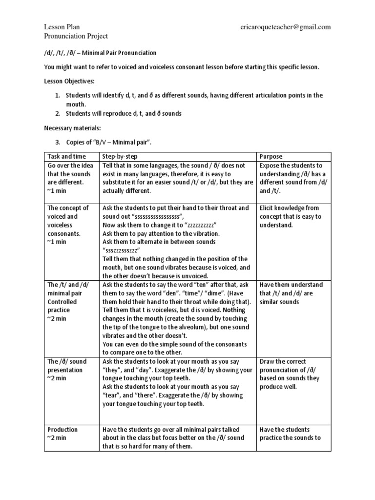 Lesson Plan Pronunciation Project: Changes in The Mouth (Create The ...