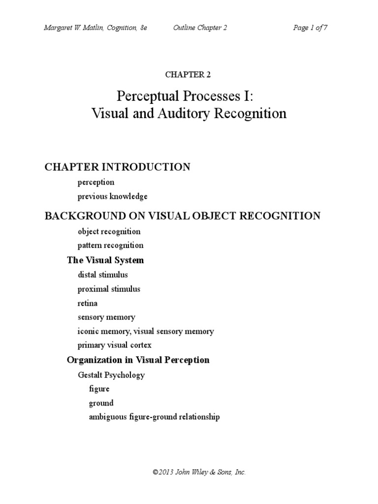 Perceptual Processes I: Visual and Auditory Recognition: Chapter ...