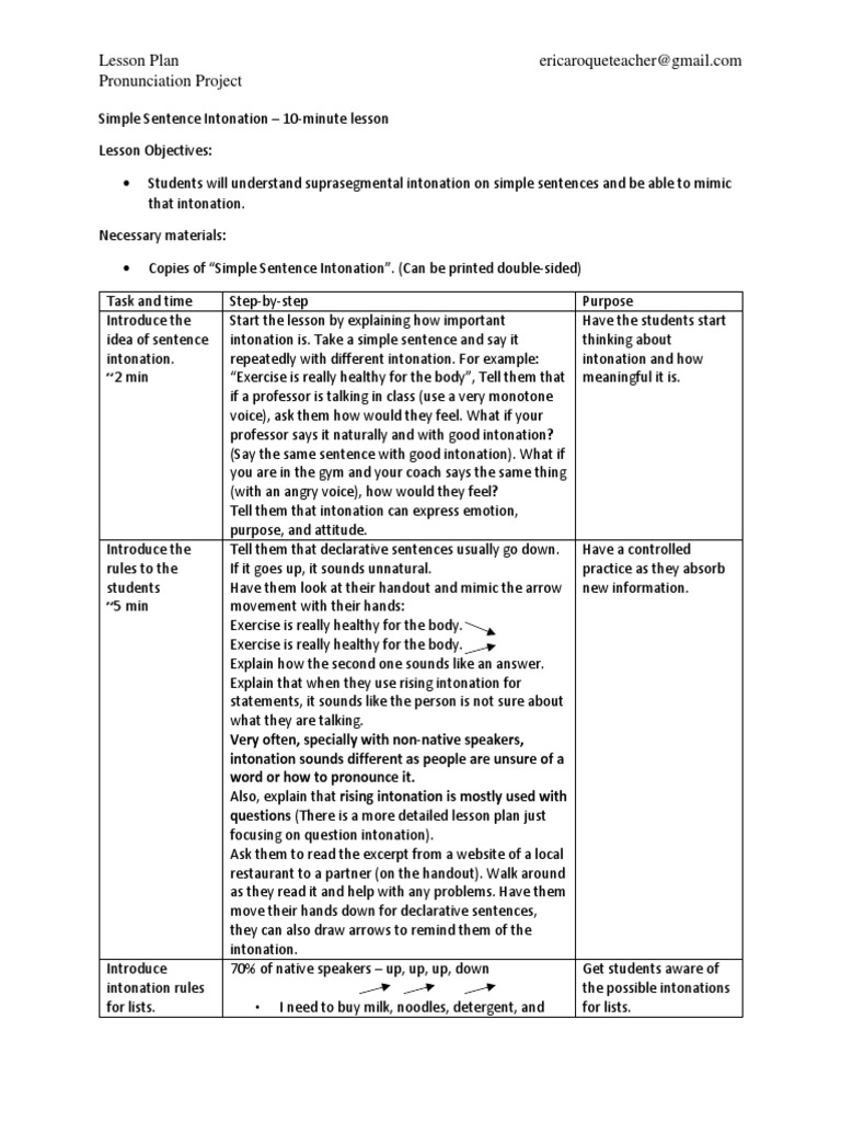 Lesson Plan Pronunciation Project | PDF | Sentence (Linguistics ...