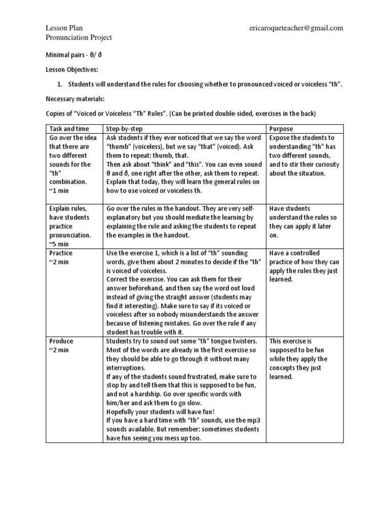 Voiced vs Voiceless "Th" Lesson Plan | PDF | Human Communication ...