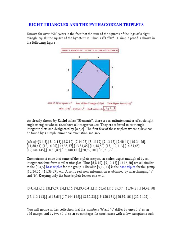 Right Triangles and The Pythagorean Triplets: Base Triplet Base Triplet ...