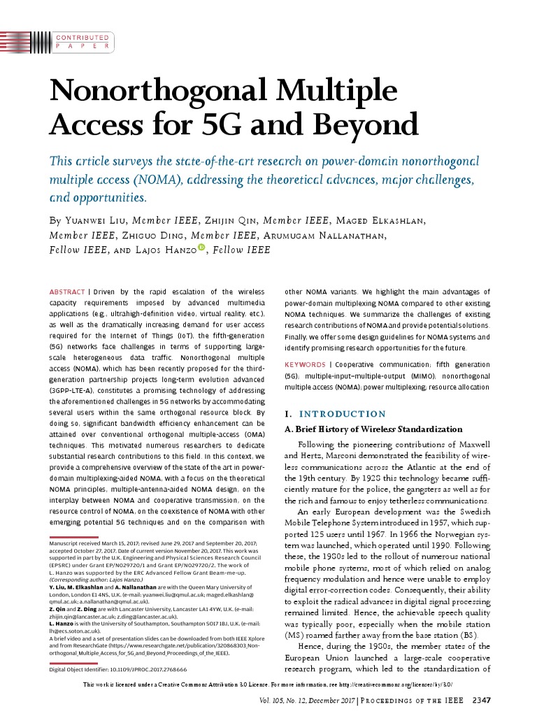 Nonorthogonal Multiple Access Technique | PDF | Channel Access Method | 4 G