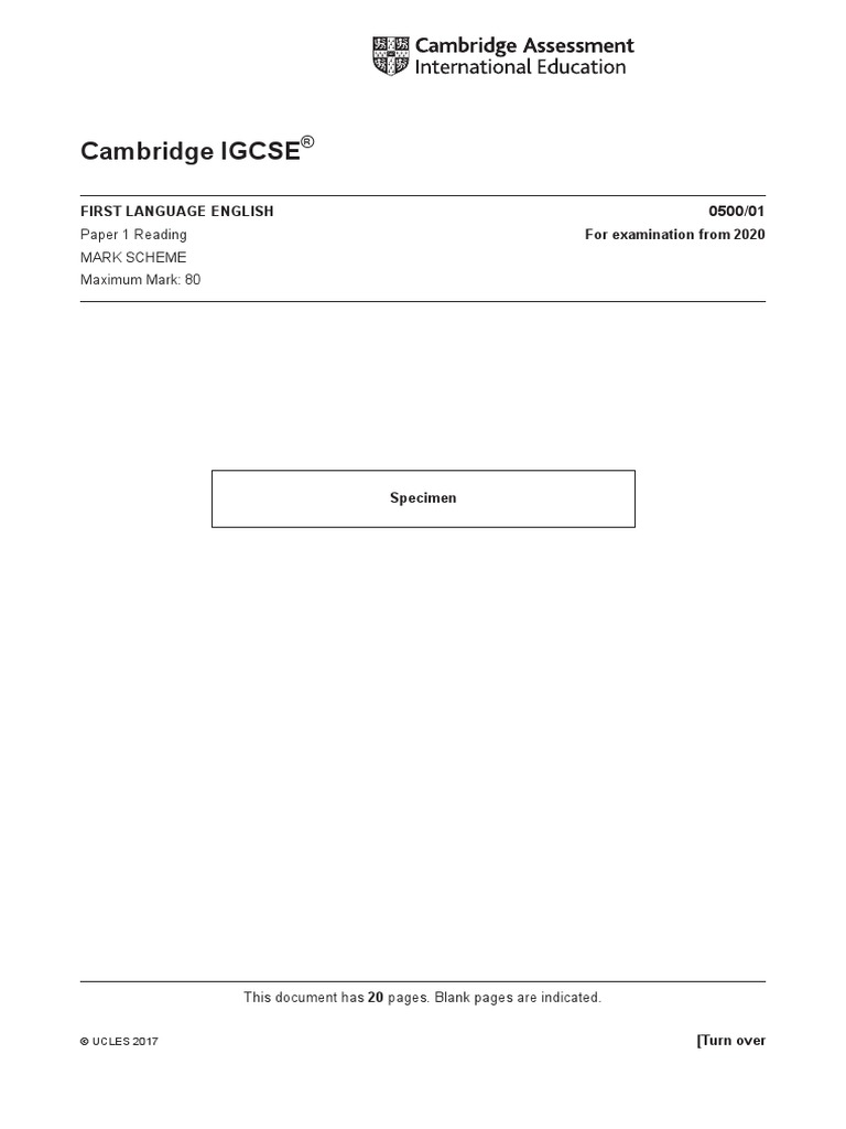 Cambridge IGCSE: First Language English For Examination From 2020 | PDF ...