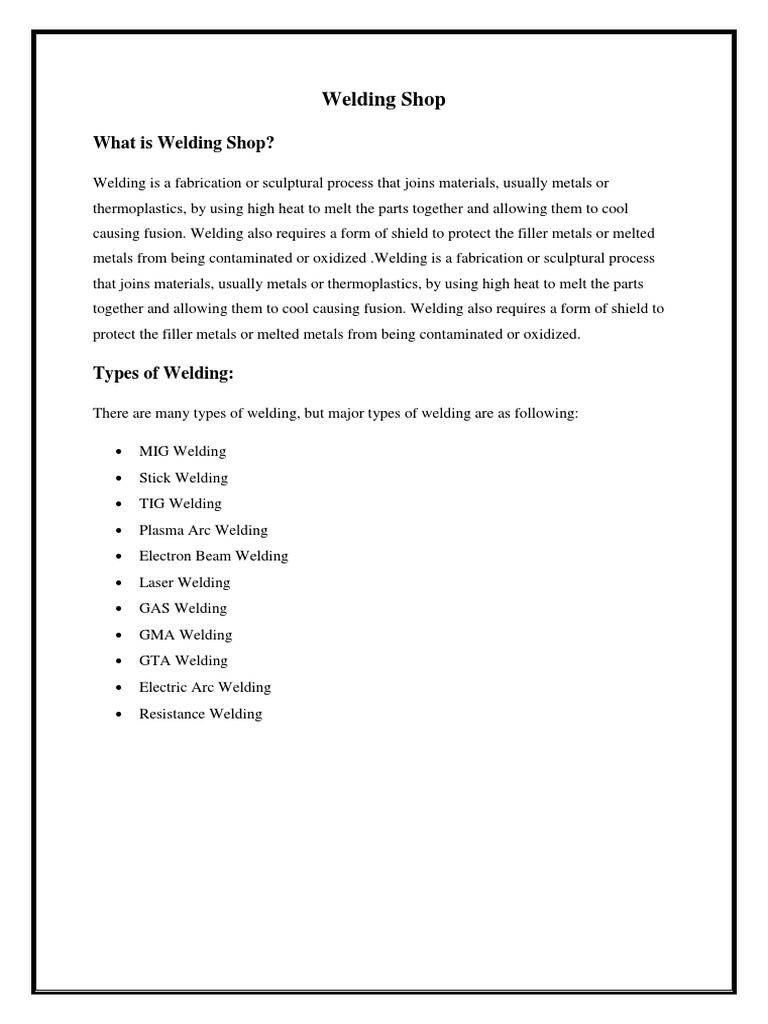 Welding Shop Assignment | PDF | Welding | Construction