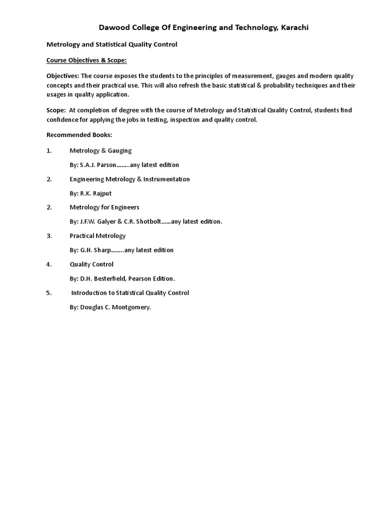 Metrology Course Oulines.10batch | PDF | Measuring Instrument | Measurement