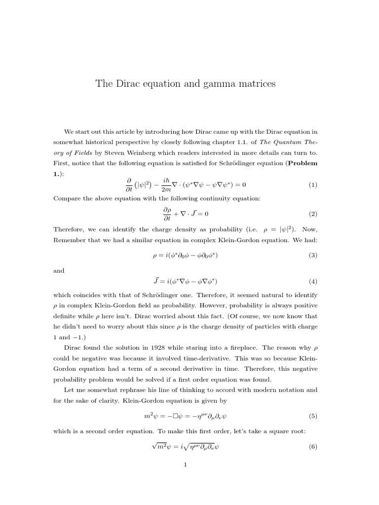 The Dirac Equation and Gamma Matrices | PDF | Schrödinger Equation ...