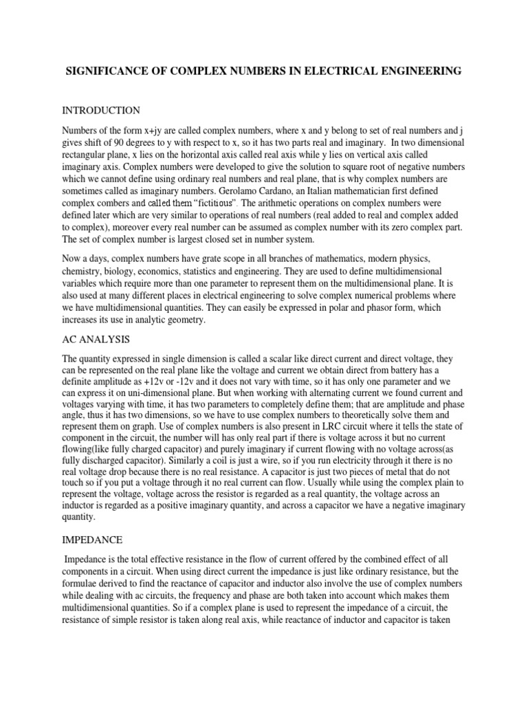 Significance of Complex Numbers in Electrical Engineering | PDF ...