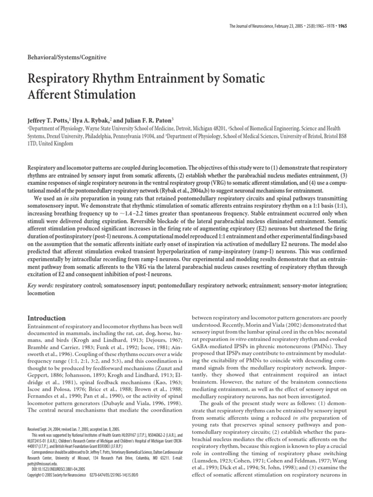 Respiratory Rhythm Entrainment by Somatic Afferent Stimulation | PDF ...