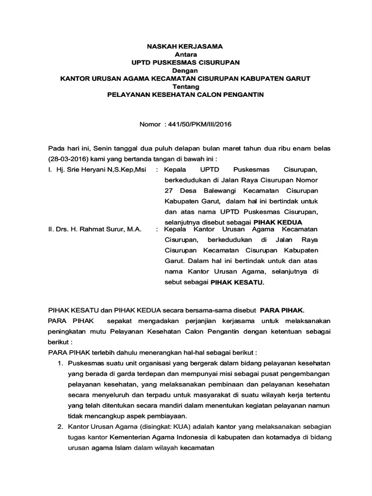 Contoh MoU PKM Dan KUA | PDF