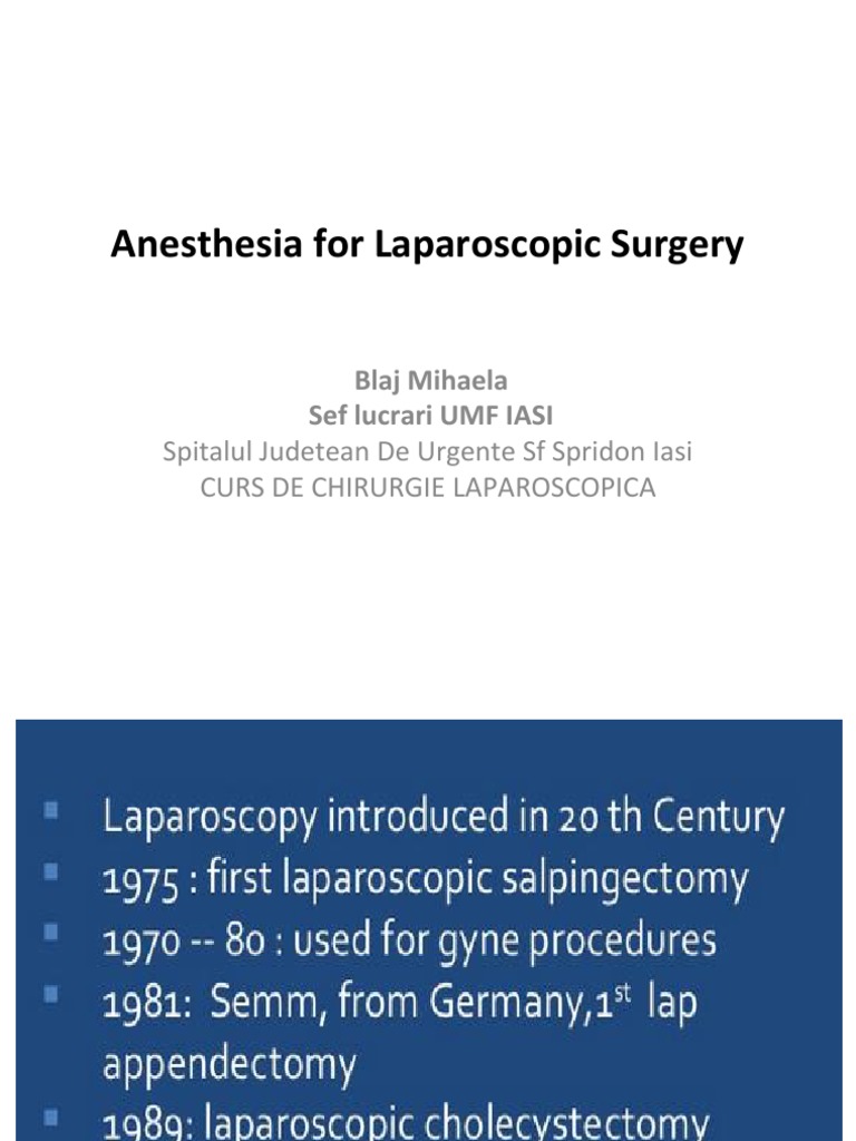 Anesthesia Techniques for Laparoscopy | PDF | Surgery | Anesthesia