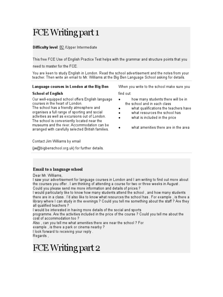 FCE Writing (Part 1, 2) | PDF | Sports