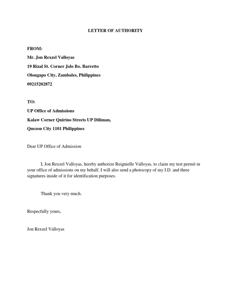 Letter of Authority | PDF