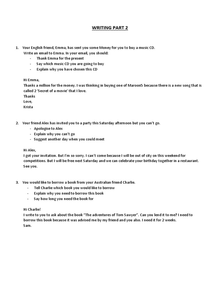 Writing Part 2 | PDF