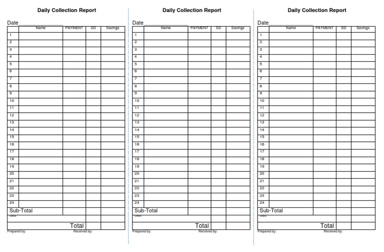Daily Collection and Savings Report Template | PDF