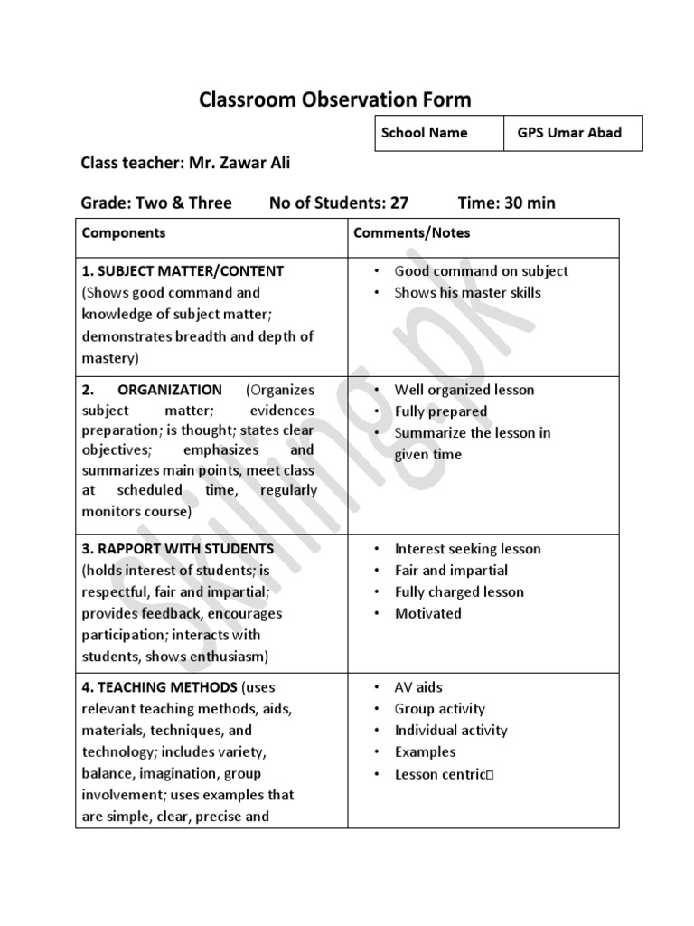 AIOU B.ed Field Notes 8607 Teaching Practice-I | PDF | Classroom ...