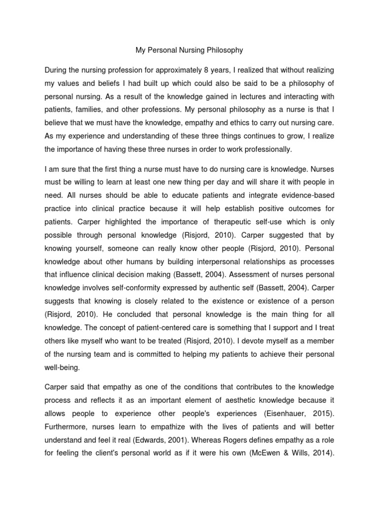 Personal Nursing Philosophy Explained | PDF | Empathy | Nursing