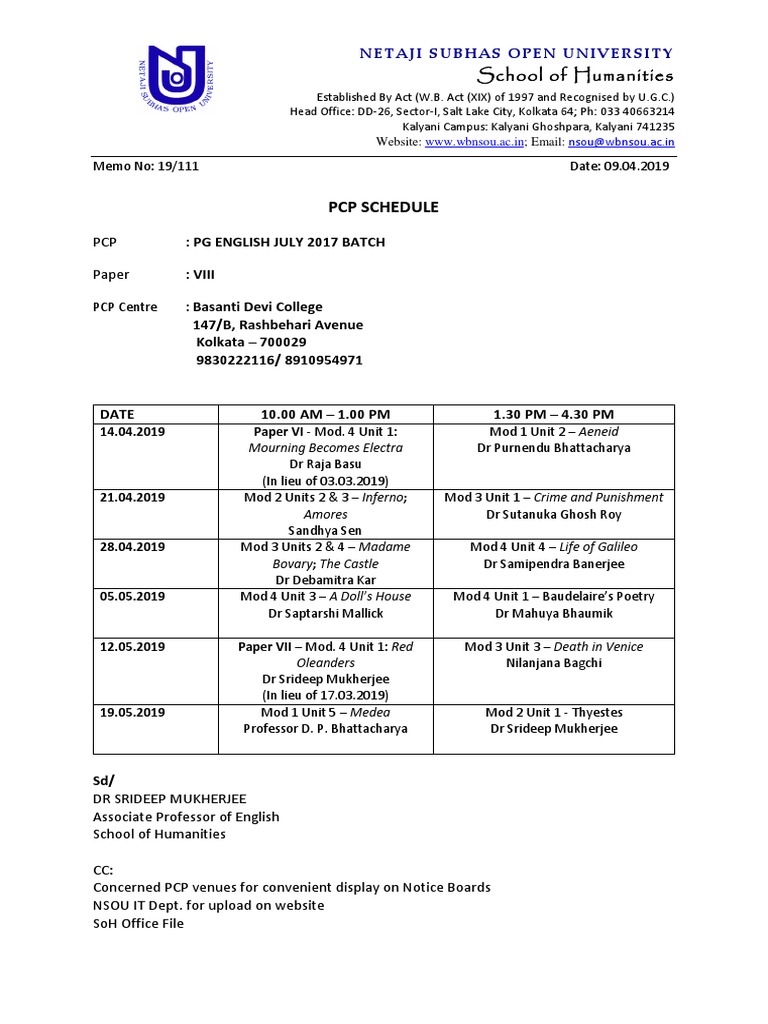 PCP Schedule: PCP: PG English July 2017 Batch Paper: Viii | PDF