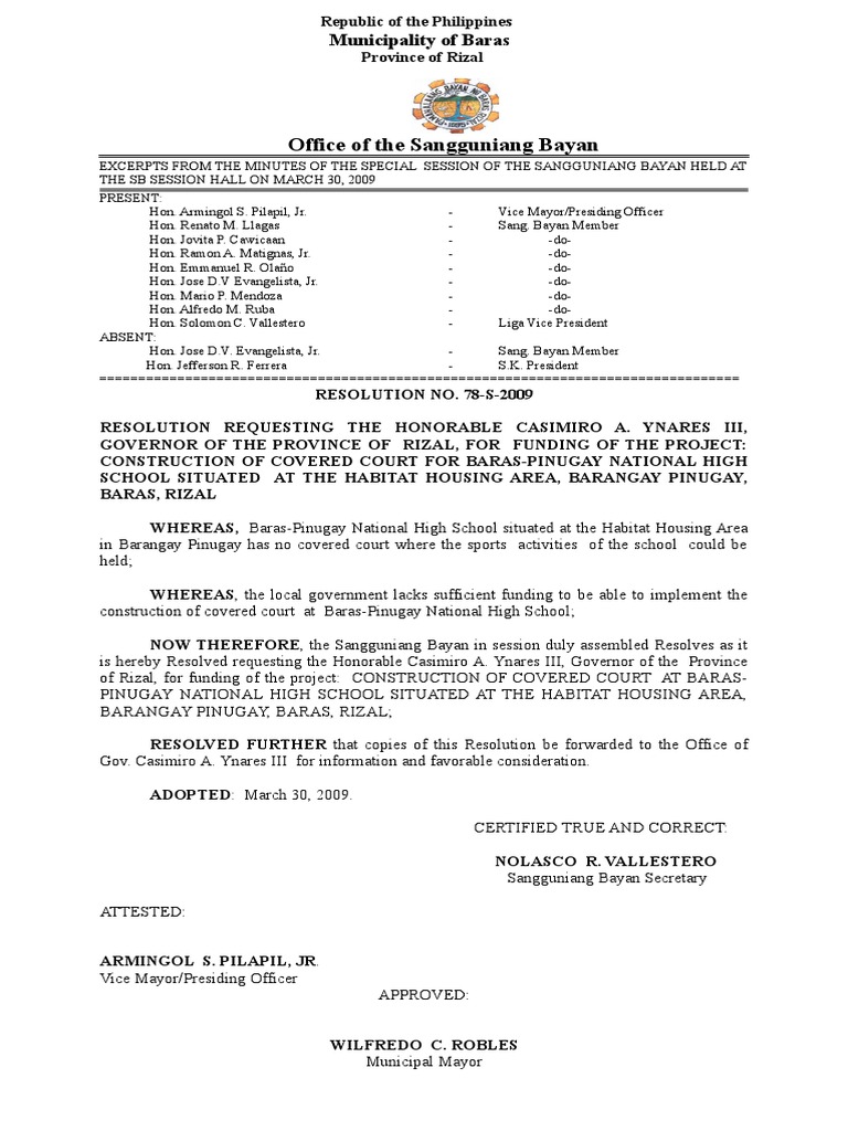 Sample Resolution Requesting For Fund | PDF | Local Government | Government