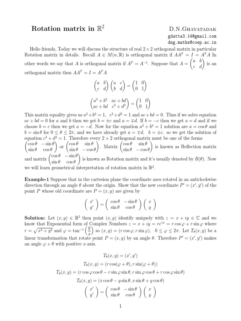 Rotation Matrix Defintion Pdf Matrix Mathematics Trigonometric Functions