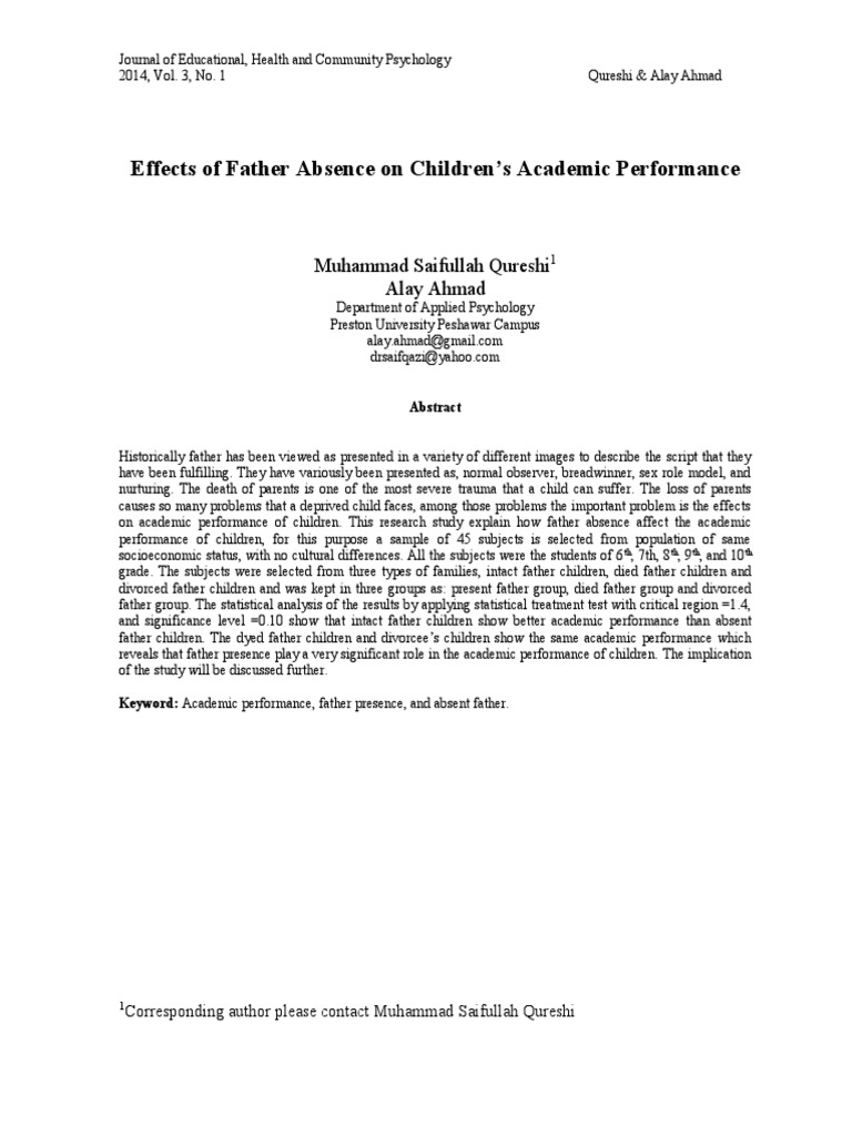 Effects of Father Absence On Children's Academic Performance | PDF ...