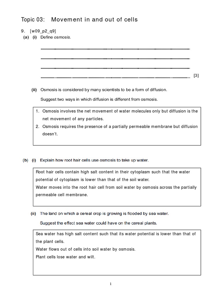 Topic 03: Movement in and Out of Cells | PDF
