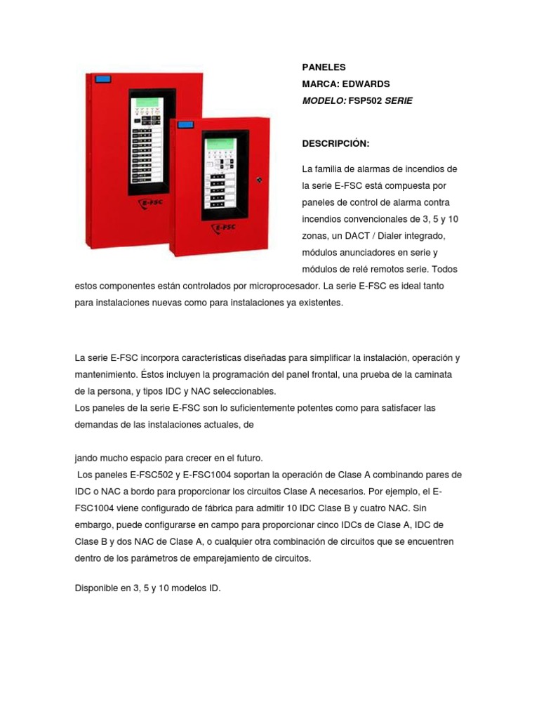 Paneles de Alarma Edwards FSP502 | PDF | Mini | Diodo emisor de luz