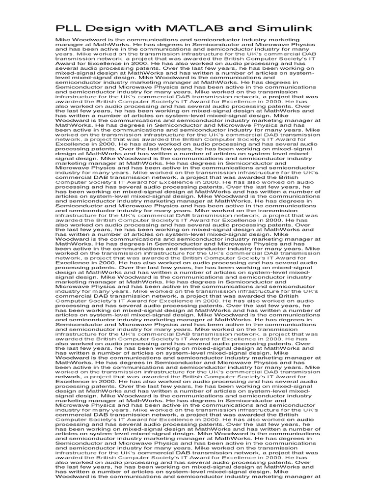 PLL Design With MATLAB and Simulink | PDF | Microwave | Electromagnetism