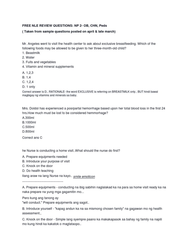 NP2 Nursing Board Exam Review Questions | PDF | Blood Type | Childbirth