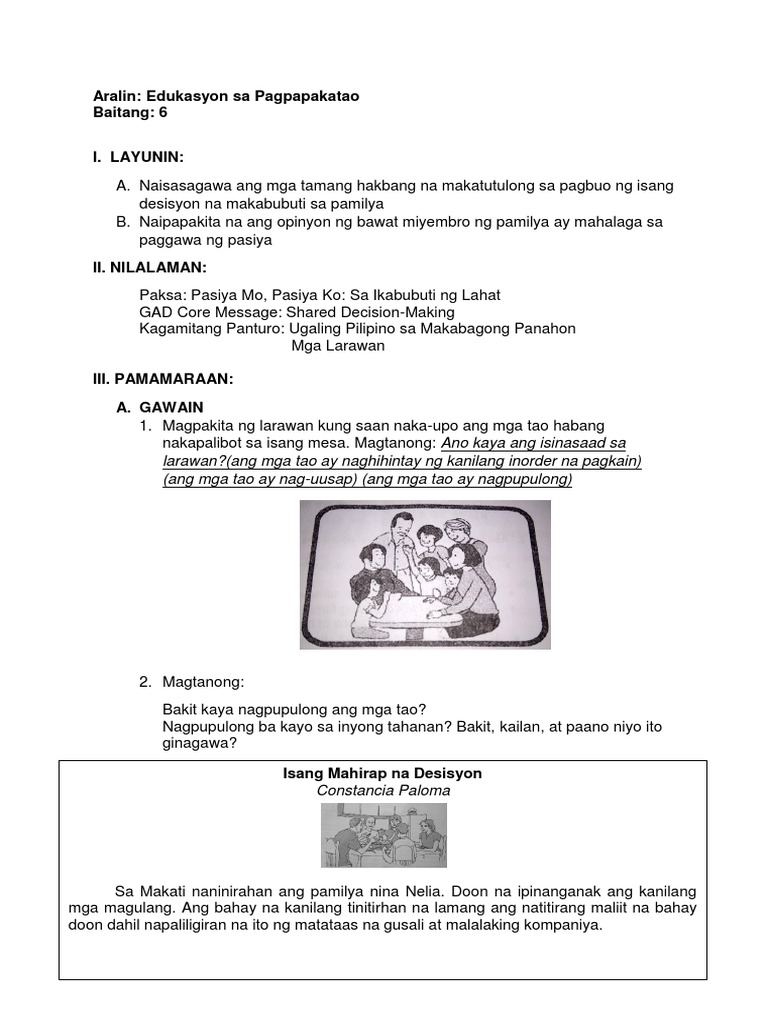 LESSON PLAN in ESP 6 With GAD Integration | PDF