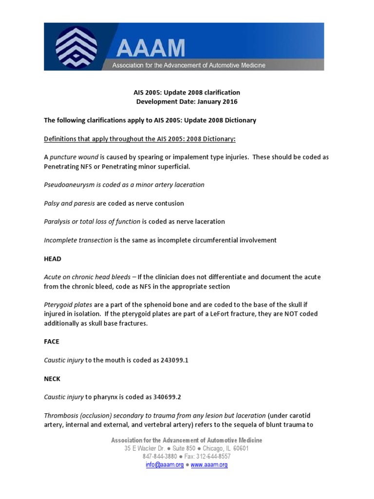 AAAM AIS Clarification Document | PDF | Vertebra | Thorax