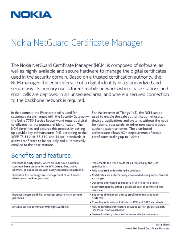 Nokia NCM Data Sheet en | PDF | Public Key Certificate | Computer Network