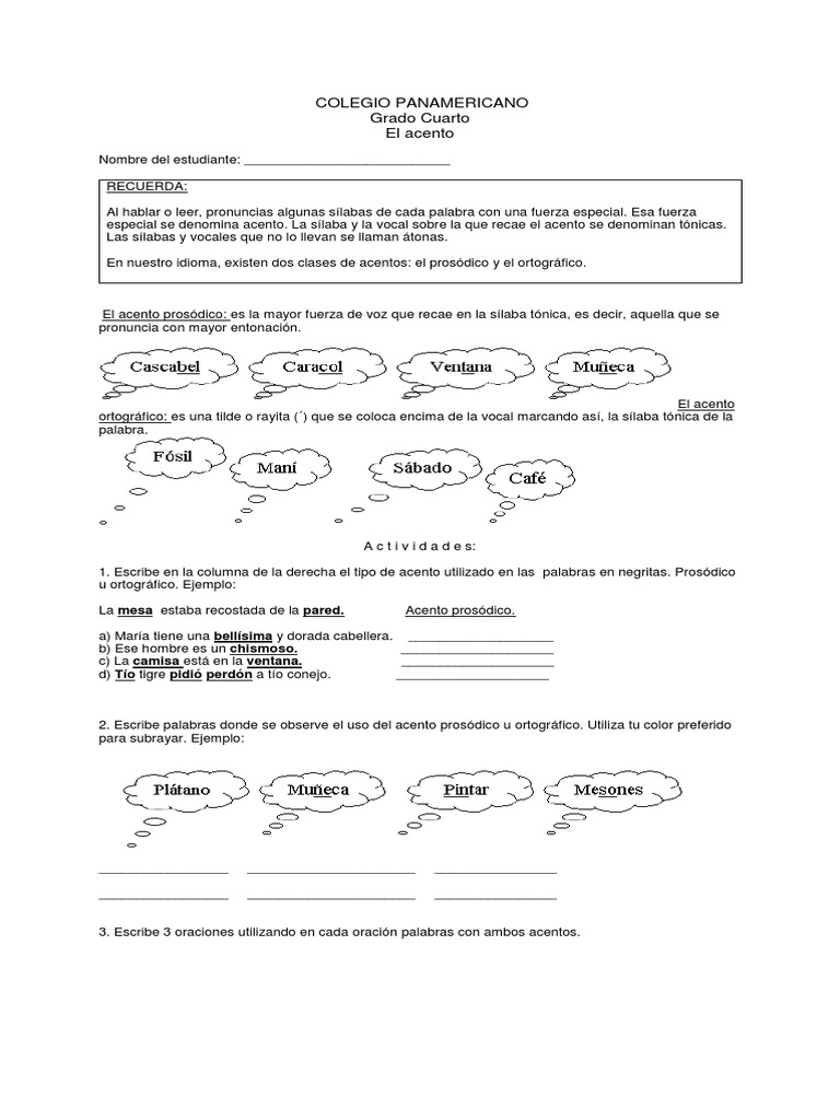 Ejercicios de Acento para Niños | PDF