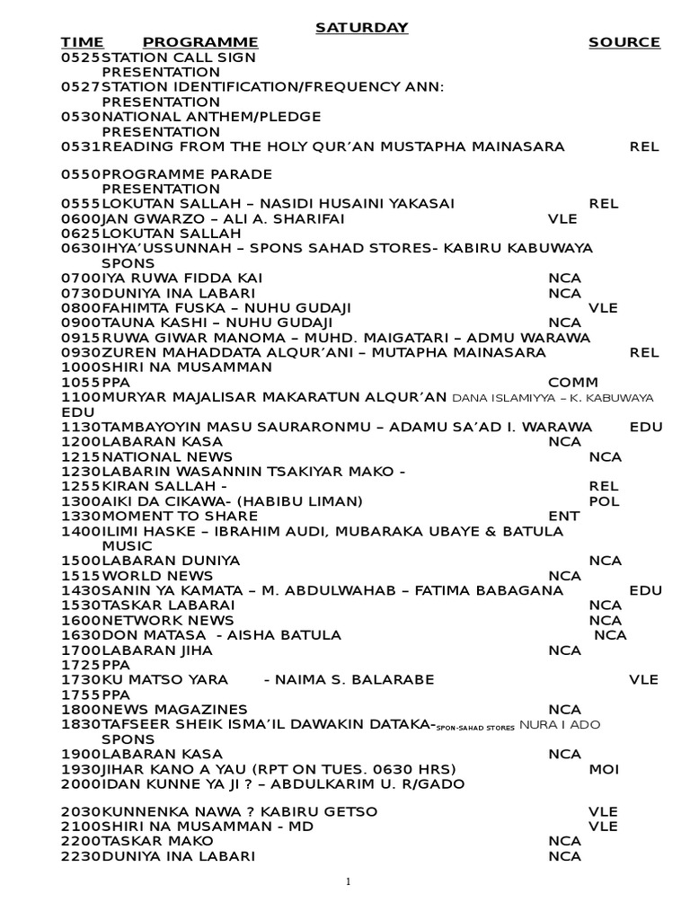 Saturday Radio Progs Schedule | PDF