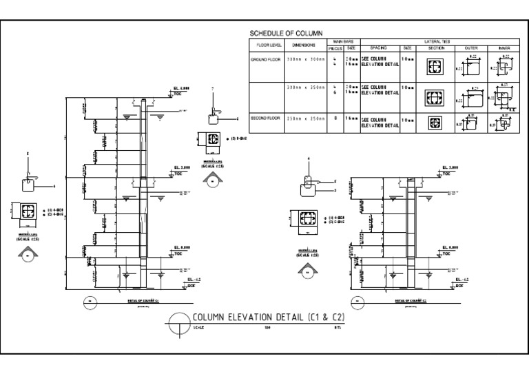 Column Elevation Detail (C1 & C2) | PDF