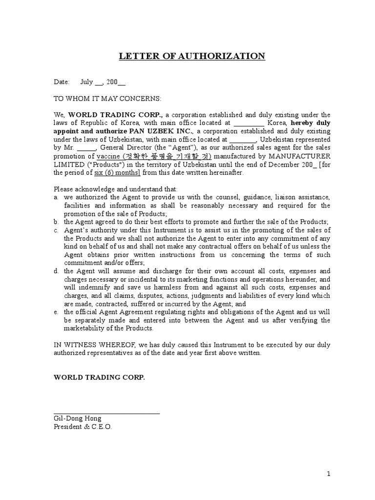 Letter of Authorization | PDF