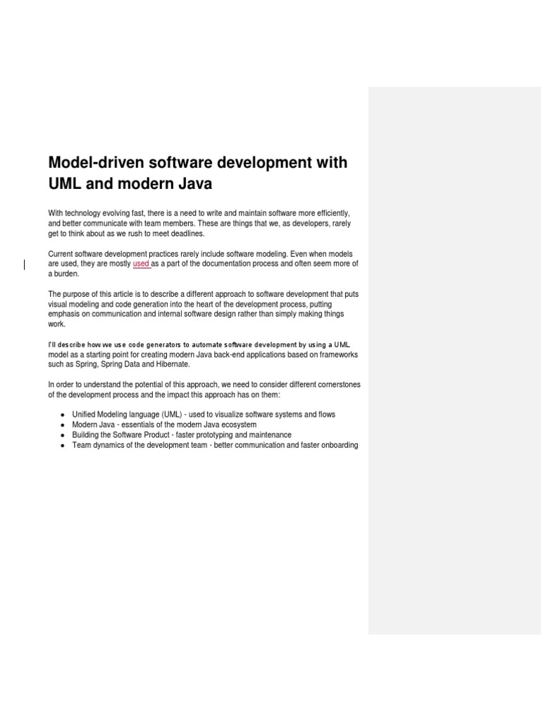 Model-Driven Software Development With UML and Modern Java | PDF | Software Development ...
