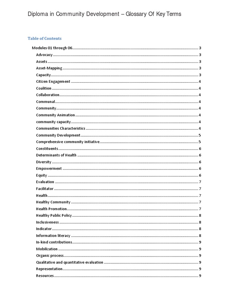 Diploma in Community Development Glossary | PDF | Disability | Social ...