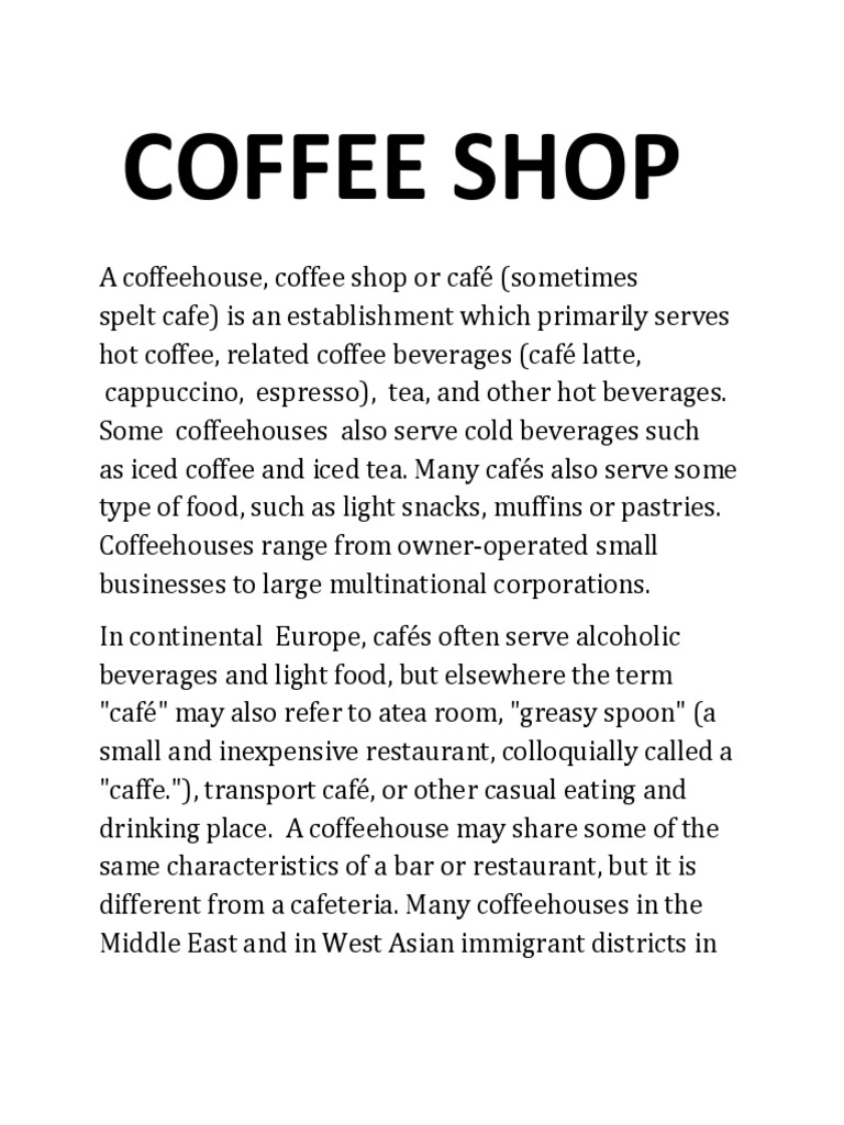 Coffee Shop | PDF | Coffeehouse | Eating Behaviors Of Humans
