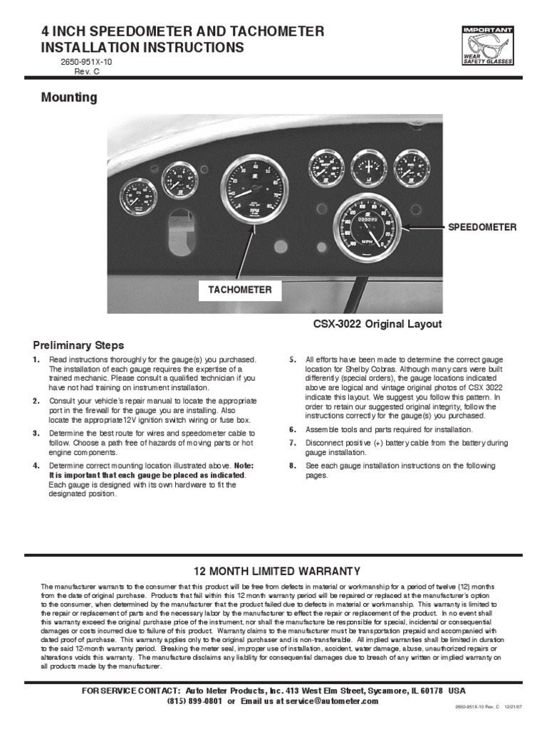 Mounting: 4 Inch Speedometer and Tachometer Installation Instructions ...